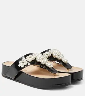 Simone Rocha Embellished Leather Thong Sandals - Black