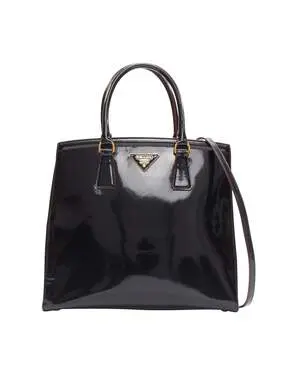 Prada Spazzolato Parabole Patent Leather Red Edge Tote Tote - Black