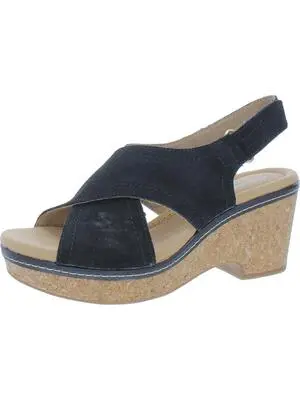 Clarks Giselle Cove Womens Leather Open Toe Wedge Sandals - Blue