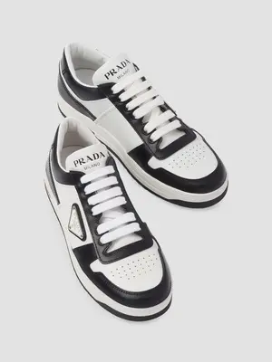 Prada Downtown Perforated Leather Sneakers - White Black