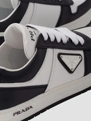 Prada Downtown Perforated Leather Sneakers - White Black