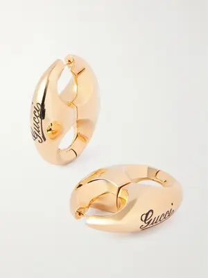 Gucci Marina Logo-engraved -tone Hoop Earrings - Gold
