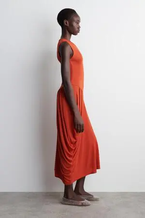 Cos Asymmetric Draped Midi Dress - Orange