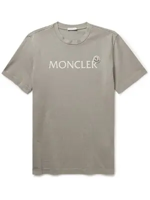 Moncler Logo-flocked Appliquéd Cotton-jersey T-shirt - Brown