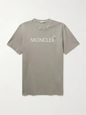 Moncler Logo-flocked Appliquéd Cotton-jersey T-shirt - Brown