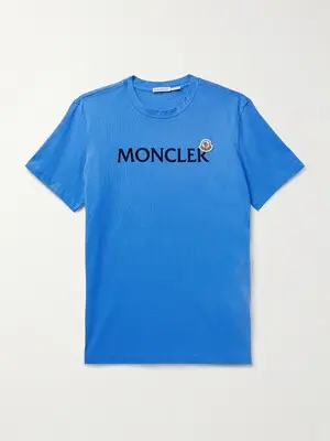 Moncler Logo-flocked Appliquéd Cotton-jersey T-shirt - Blue