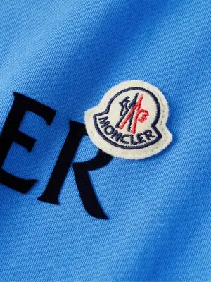 Moncler Logo-flocked Appliquéd Cotton-jersey T-shirt - Blue