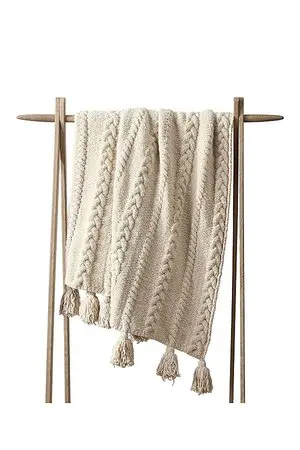 Free People Sunday Citizen Braided Pom Pom Throw - Sahara Tan