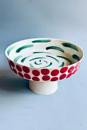 KAASE ATELIER Kaase Atelier Dots & Stripes Handmade Fine Porcelain Medium White/red/green