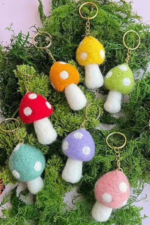 GOLDEN HOUR DESIGNS Felt Mushroom Keychain - Sky