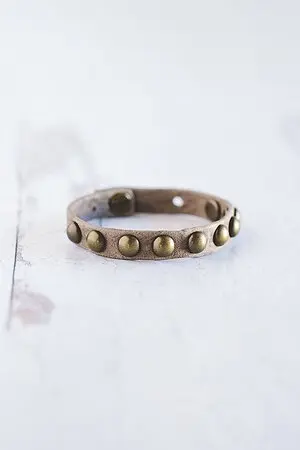 GIVING BRACELETS GIVING BRACELETS Antique Brass Dotty Leather Bracelet Grey