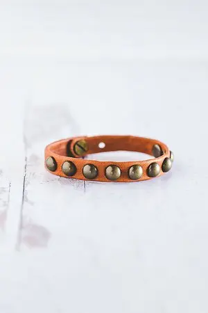 GIVING BRACELETS GIVING BRACELETS Antique Brass Dotty Leather Bracelet Orange
