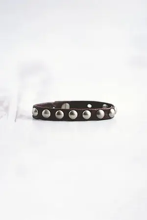 GIVING BRACELETS Brushed Silver Dotty Leather Bracelet - Chocolate Brown