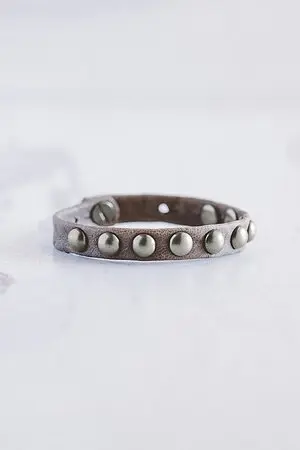 GIVING BRACELETS Giving Bracelets Brushed Silver Dotty Leather Bracelet Grey