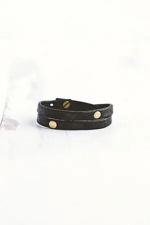 GIVING BRACELETS Antique Brass Double Warrior Wrap Bracelet - Black