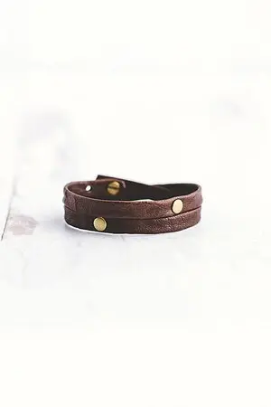 GIVING BRACELETS Giving Bracelets Antique Brass Double Warrior Wrap Bracelet Brown