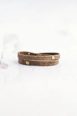 GIVING BRACELETS Giving Bracelets Antique Brass Double Warrior Wrap Bracelet Grey