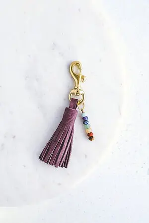 GIVING BRACELETS Chakra Gemstone Leather Tassel Keychain - Lavender