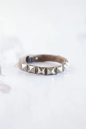 GIVING BRACELETS Brushed Silver Rockstar Leather Bracelet - Light Grey