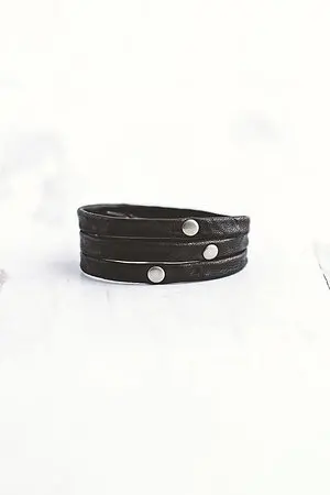 GIVING BRACELETS Brushed Silver Triple Warrior Wrap Bracelet - Black