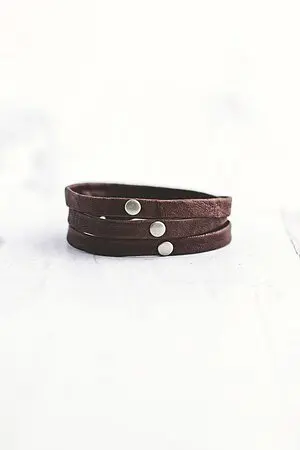 GIVING BRACELETS Brushed Silver Triple Warrior Wrap Bracelet - Chocolate Brown