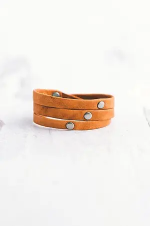 GIVING BRACELETS Giving Bracelets Brushed Silver Triple Warrior Wrap Bracelet Orange