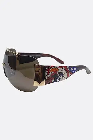 GIANT VINTAGE SUNGLASSES Giant Vintage Eddy Y2k Tattoo Art Shield Sunglasses - Brown Eagle