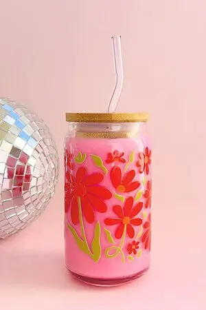 GOLDEN HOUR DESIGNS Golden Hour Designs Falling Petals Glass Cup Red