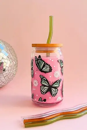 GOLDEN HOUR DESIGNS Butterfly Glass Cup - Sky