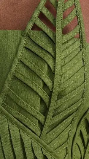 green emerald velvet dress Green Anthurium Leaves Cut-Out Euroflax™ Premium Linen Midi Dress main image 1