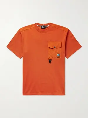 Moncler Logo-appliquéd Shell-trimmed Combed Cotton-jersey T-shirt - Orange