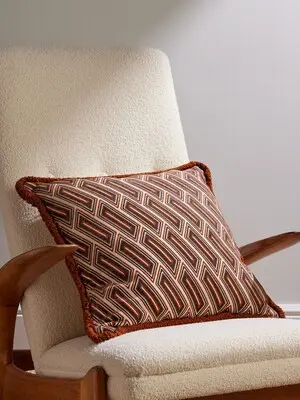 SOHO HOME Vende Fringed Jacquard Cushion - Brown