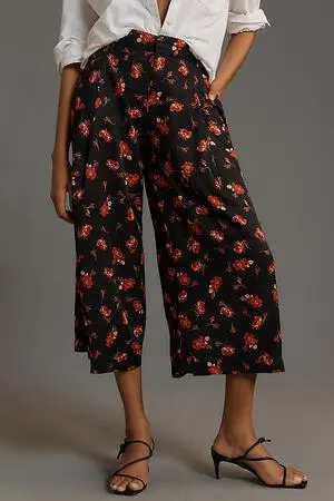 Maeve Printed Pleated A-line Culottes - Black