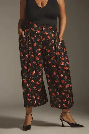 Maeve Printed Pleated A-line Culottes - Black