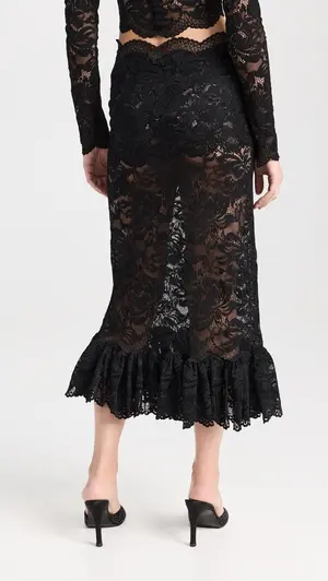 Rabanne Stretch Lace Tiered Hem Midi Skirt