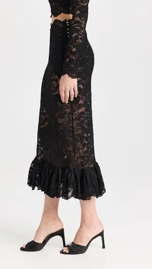 Rabanne Stretch Lace Tiered Hem Midi Skirt