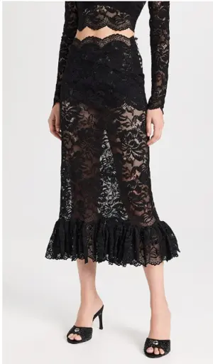 Rabanne Stretch Lace Tiered Hem Midi Skirt