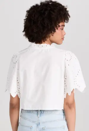 Moon River Eyelet Puff Sleeve Top