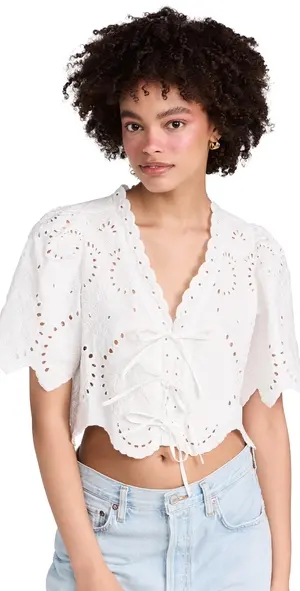 Moon River Eyelet Puff Sleeve Top