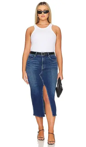 Good American Slit Front Midi Denim Skirt