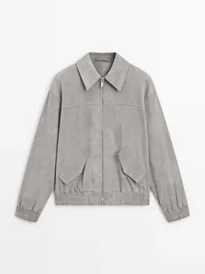 Massimo Dutti Massimo Dutti Suede Leather Oversize Bomber Jacket - Grey