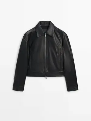 Massimo Dutti Massimo Dutti Nappa Leather Shirt Jacket - Black