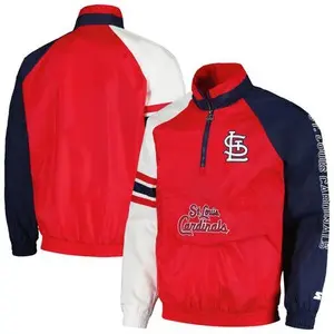STARTER Navy St. Louis Cardinals Elite Raglan Half-zip Jacket - Red