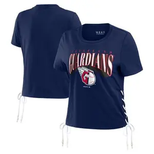 WEAR BY ERIN ANDREWS Cleveland Guardians Side Lace-up Cropped T-shirt - Navy