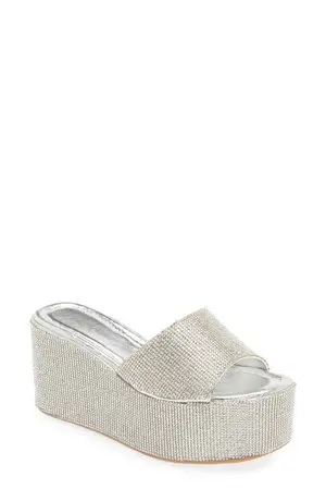 AZALEA WANG Rhinestone Platform Wedge Slide Sandals