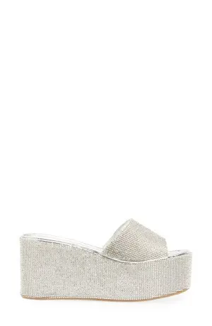 AZALEA WANG Rhinestone Platform Wedge Slide Sandals