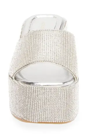 AZALEA WANG Rhinestone Platform Wedge Slide Sandals