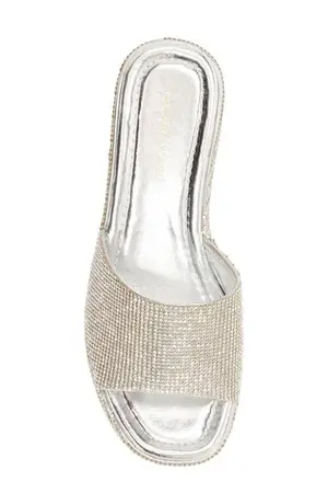 AZALEA WANG Rhinestone Platform Wedge Slide Sandals