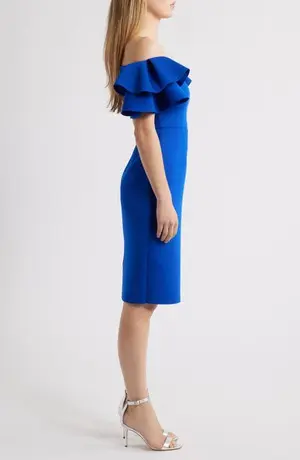 Eliza J Ruffled Off-the-shoulder Cocktail Dress - Cobalt