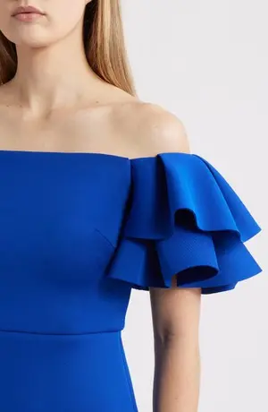 Eliza J Ruffled Off-the-shoulder Cocktail Dress - Cobalt